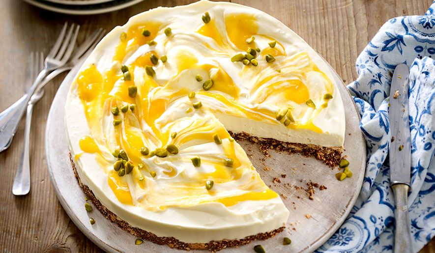Swirled Pineapple Mango Cream Cheese Tart